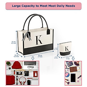 OATALY Monogrammed Canvas Tote Bag with Zipper Pockets - Ideal Gift for Mom, Teacher, Sister