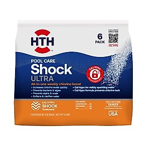 HTH Pool Care Shock Ultra, Swimming Pool Chemical Prevents Bacteria, Algae, Stain & Scale, Cal Hypo Formula, 1 lb (Pack of 6)