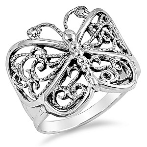 CloseoutWarehouse 925 Sterling Silver Victorian Filigree Butterfly Ring Size 5