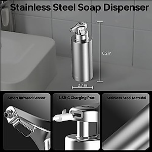 Automatic Soap Dispenser Stainless Steel - Rechargeable Touchless Hand Foam Soap Dispenser, 450mL Foaming Soap Dispenser, Electric Auto Dish Soap Dispenser for Bathroom, Kitchen Sink