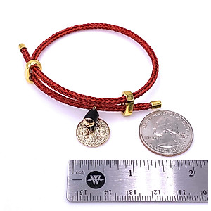 LESLIE BOULES 18K Gold Plated Saint Benedict Medal Red String Bracelet Charm Genuine Jetstone