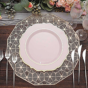 10 Pcs of 10.5" Blush Round Dinner Plates With Gold Scalloped Rim Wedding Tableware