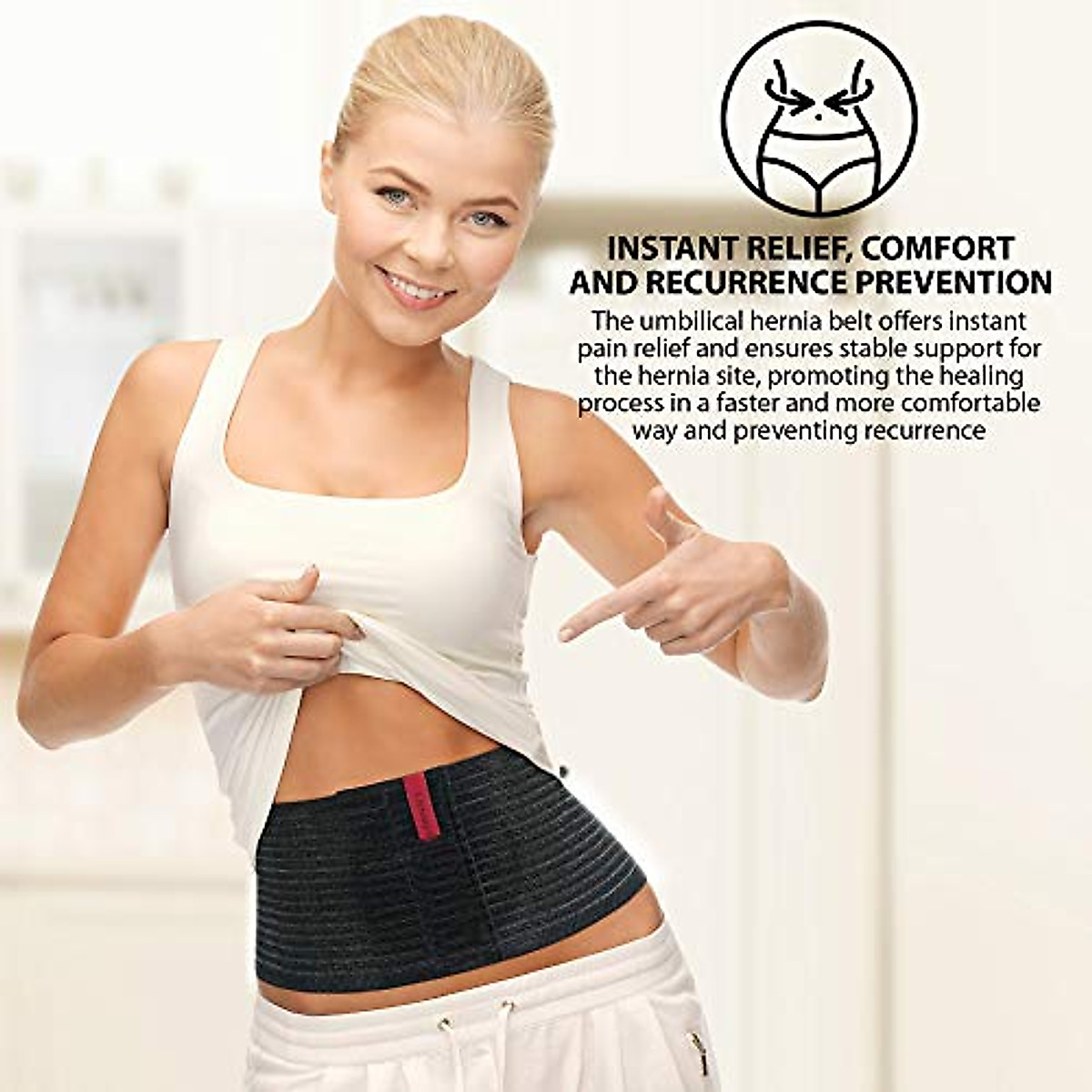 ORTONYX Premium Umbilical Hernia Belt for Men and Women / 6.25" Abdominal Binder with Hernia Support Pad - Navel Ventral Epigastric Incisional and Belly Button Hernias - Black OX5241-L/XL