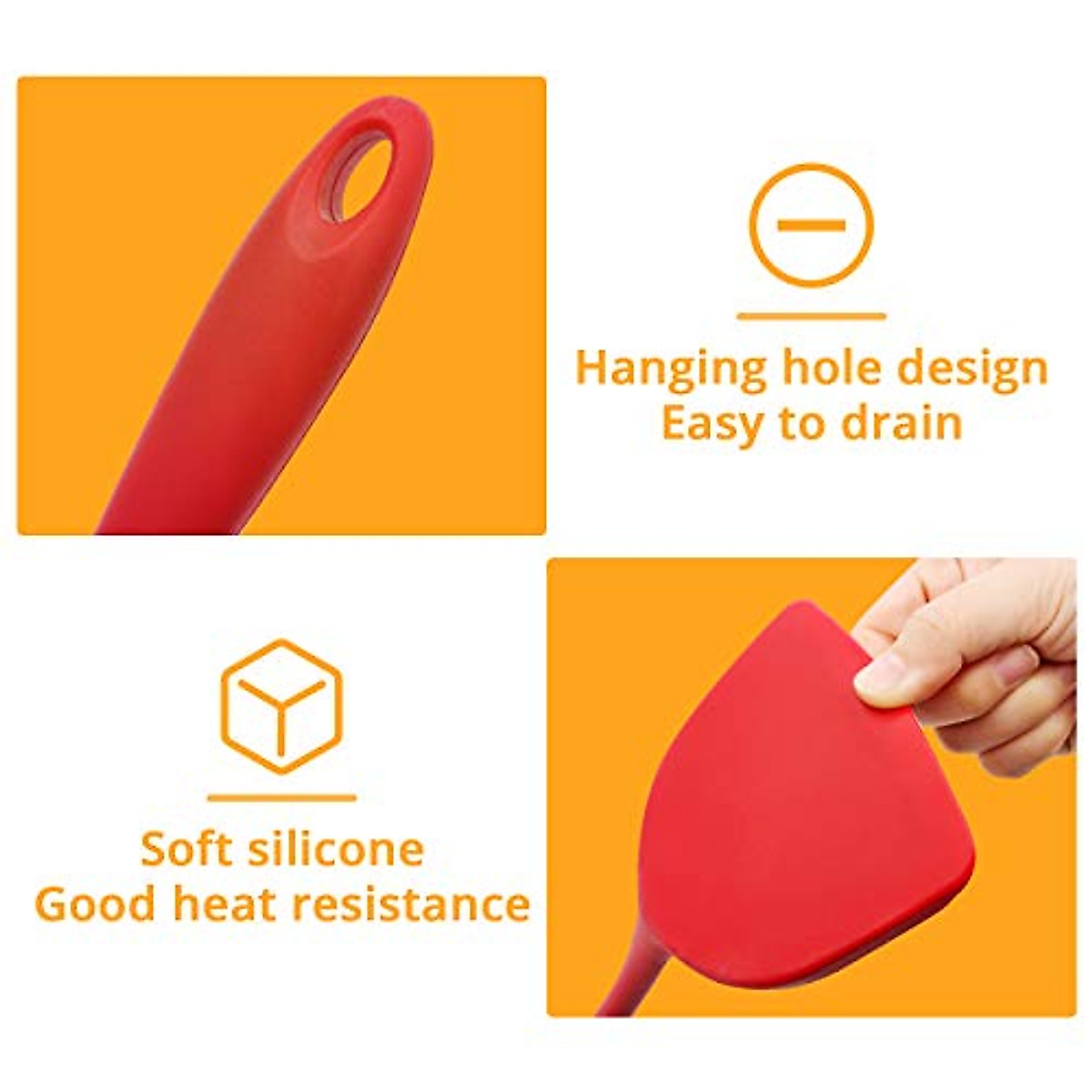 Silicone Non-stick Turner, High Heat Resistant to 480°F, KUFUNG Food Grade Solid Turner, BPA Free, Solid Spatula for Fish, Eggs, Pancakes (Solid Turner, Red)