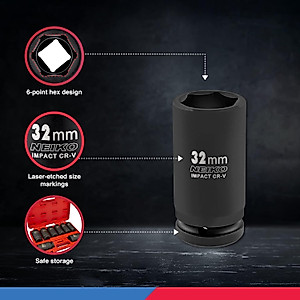 Neiko 02460A 3/4" Drive Deep Impact Socket Set, 8 Piece Jumbo Assortment | Metric Sizes (26 to 38 mm) | Chrome Vanadium Steel