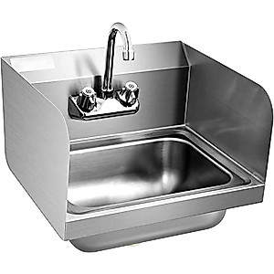 PETSITE Stainless Steel Sink for Washing with Faucet & Splash Guard, Commercial Wall Mount Sink for Home Kitchen 17 x 15 Inch