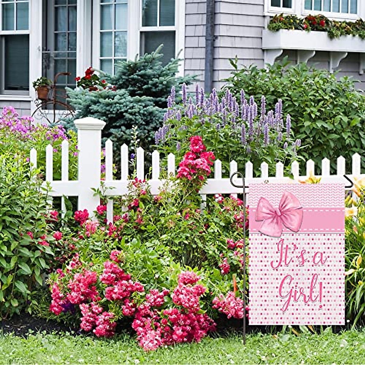 It's A Girl Garden Flag Pink Baby Shower Birth Announcement Decorations for Girl 12x18 Inch Double Sided New Baby Garden Flag Gender Reveal Party Decor Vertical Burlap Banner Outdoor Lawn Yard Sign