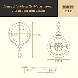 Lodge Blacklock 7" Triple Seasoned Cast Iron Skillet - Preseasoned Cast Iron Skillet Pan - Easy Cleanup - Lightweight Design - Cast Iron Cookware - Premium Cast Iron Skillets