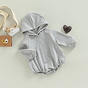 Thorn Tree Newborn Baby Boy Hooded Sweatshirt Long Sleeve Solid Romper Infant Baby Fall Winter Onesie Outfits (Gray,3-6 Months)