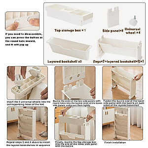 6 Tier Rolling File Cart, 6 Tier Mobile Bookshelf, Utility cart with Wheels Classroom Deskside Book Shelf for Students,Teachers,Documents Organizers and Storage Bookshelf for Classroom,White