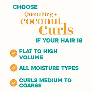 OGX Quenching + Coconut Curls Curl-Defining Conditioner, Nourishing Curly Hair Conditioner with Coconut /Citrus Oil & Honey, Paraben-Free with Sulfate-Free Surfactants, 13oz