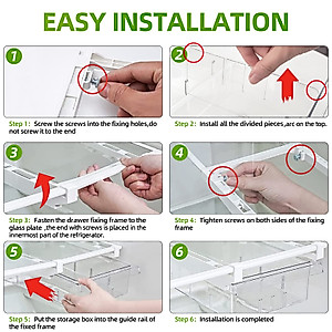 FineNoke Fridge Drawer Organizer,Refrigerator Organizer Bins,Fridge Storage Box Shelf Holder,Pull Out With Handle,Clear Container For Food,Drinks,Fit for Fridge Shelf Under 0.6" (2-Pack,4-grid)