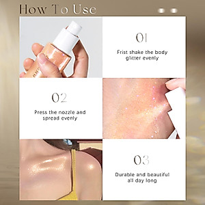 HOSAILY Body Glitter Spray, Moisturizing Bronze Body Shimmer Luminizer Glow Illuminator Quick-Drying and Non-Sticky Glitter Spray Liquid Highlighter Spray for Face Hair Body Glitter, 60ML -Rose Gold