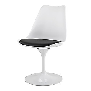 JAXPETY Swivel Tulip Side Chair for Kitchen Dining Room Office Bar w/Cushioned Seat (White & Black)