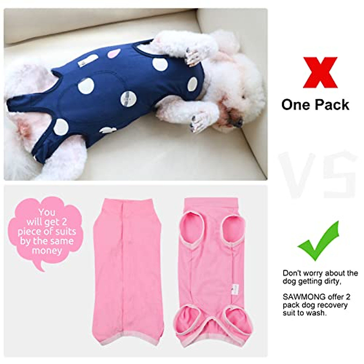 SAWMONG 2 Pack Recovery Suit for Dogs After Surgery, Dog Recovery Suit Dog Spay Surgical Suit for Female Dogs, Dog Onesie Body Suit for Surgery Male Substitute Dog E-Collar,M