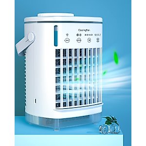 Air Conditioner Fan Portable Air Cooler Personal Desk Fan Mini Cooling Fan 4 Speed with 7 Colors LED Light Table Air Cooling Evaporative Humidifier Fan for Home Office Dorm