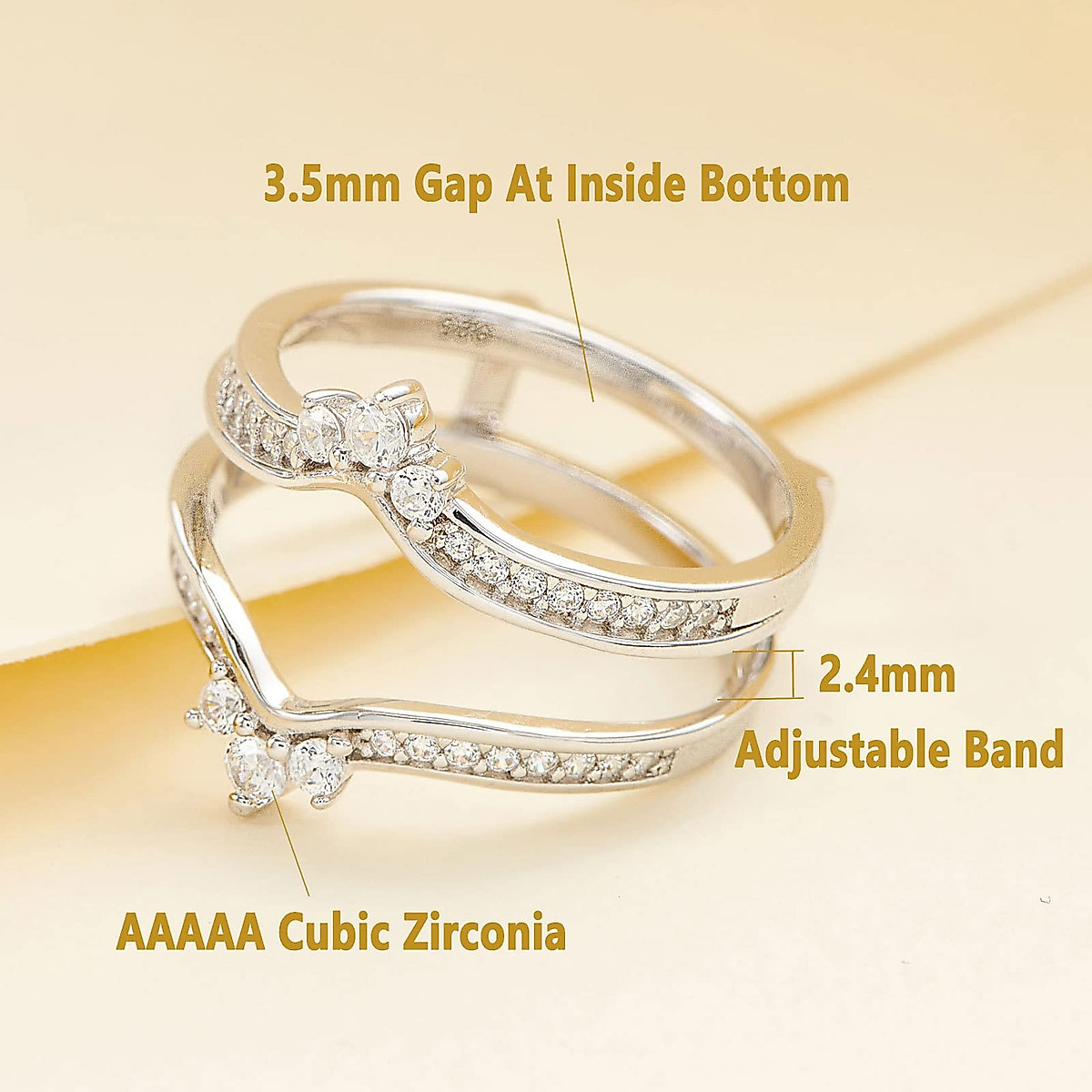 SHELOVES Crown Wedding Ring Guard Enhancers Round Cubic Zirconia 925 Sterling Silver Stack Wrap for Women Sz 7.5