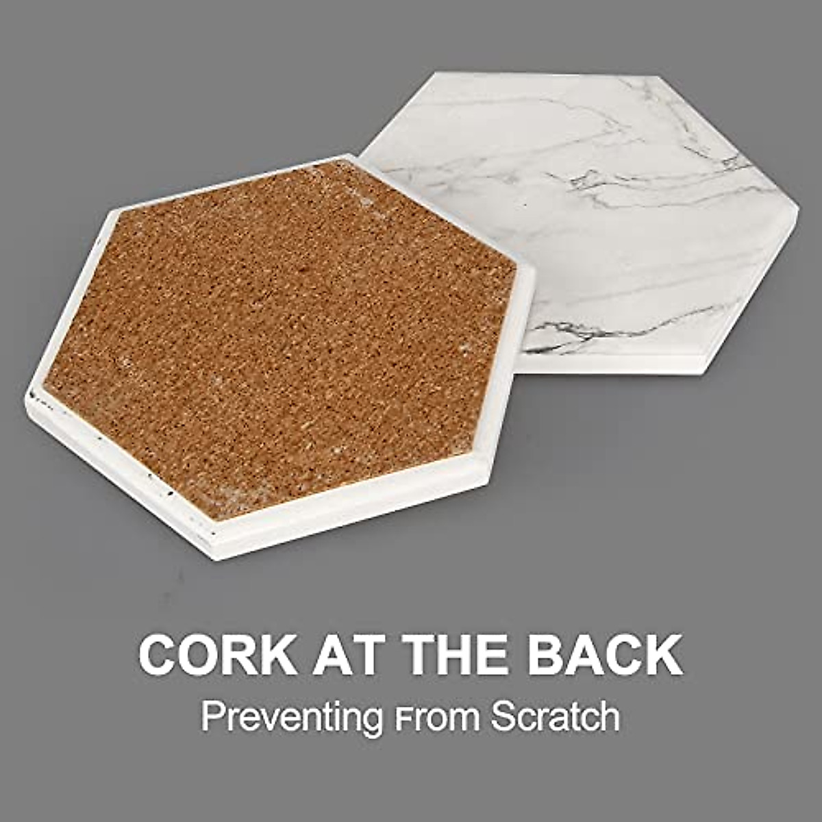 Hexagon Marble Coasters with Holder Absorbent Coaster Set Modern Drink Stone Coasters White Ceramic Coasters for Coffee Beverage Bar Coaster Best Thirstysone Table Coastes