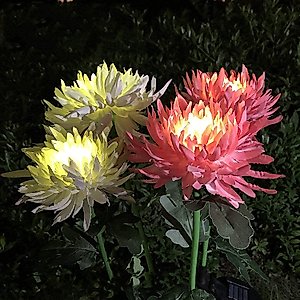 Solar Garden Lights, 2 Pack Solar Outdoor Lights, Chrysanthemum Shape Waterproof Solar Garden Decoration Lights for Lawn, Patio, Pathway, Yard (White)