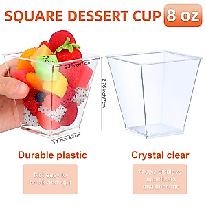 Zubebe Dessert Cups 8 oz Clear Plastic Appetizer Cups Small Square Dessert Bowls Mini Serving Cups for Tasting Party, Baby Shower Party, Wedding, Birthday Party Favor (200 Pcs)