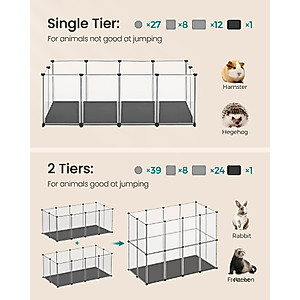 SONGMICS 20 Panels Guinea Pig Playpen,Removable Oxford Fabric Mat,Small Animal Pen, Pet Fence Indoor,DIY Plastic Enclosure for Hamsters, Rabbits, Hedgehogs, 49.2 x 24.8 x 16.5 Inches, White ULPC009W01