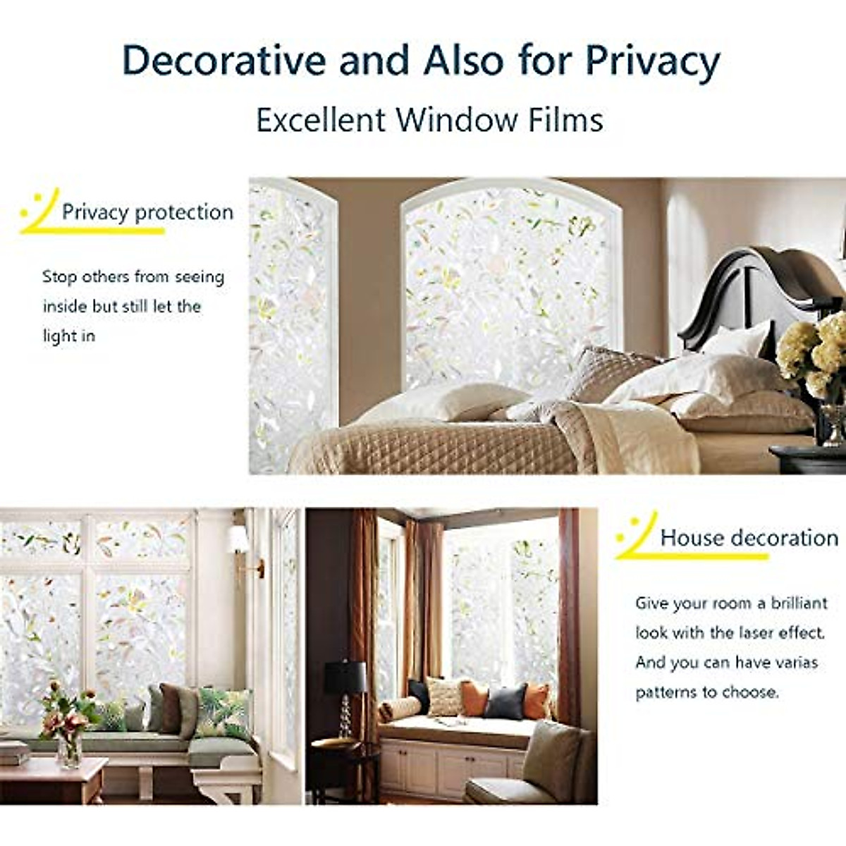 LEMON CLOUD Window Film, Decorative Window Privacy Film, 3D Stained Glass Window Sticker,Anti-UV Sun Blocker Heat Control for Home(Rainbow Tulip Design,17.5 x 78.7 inches )