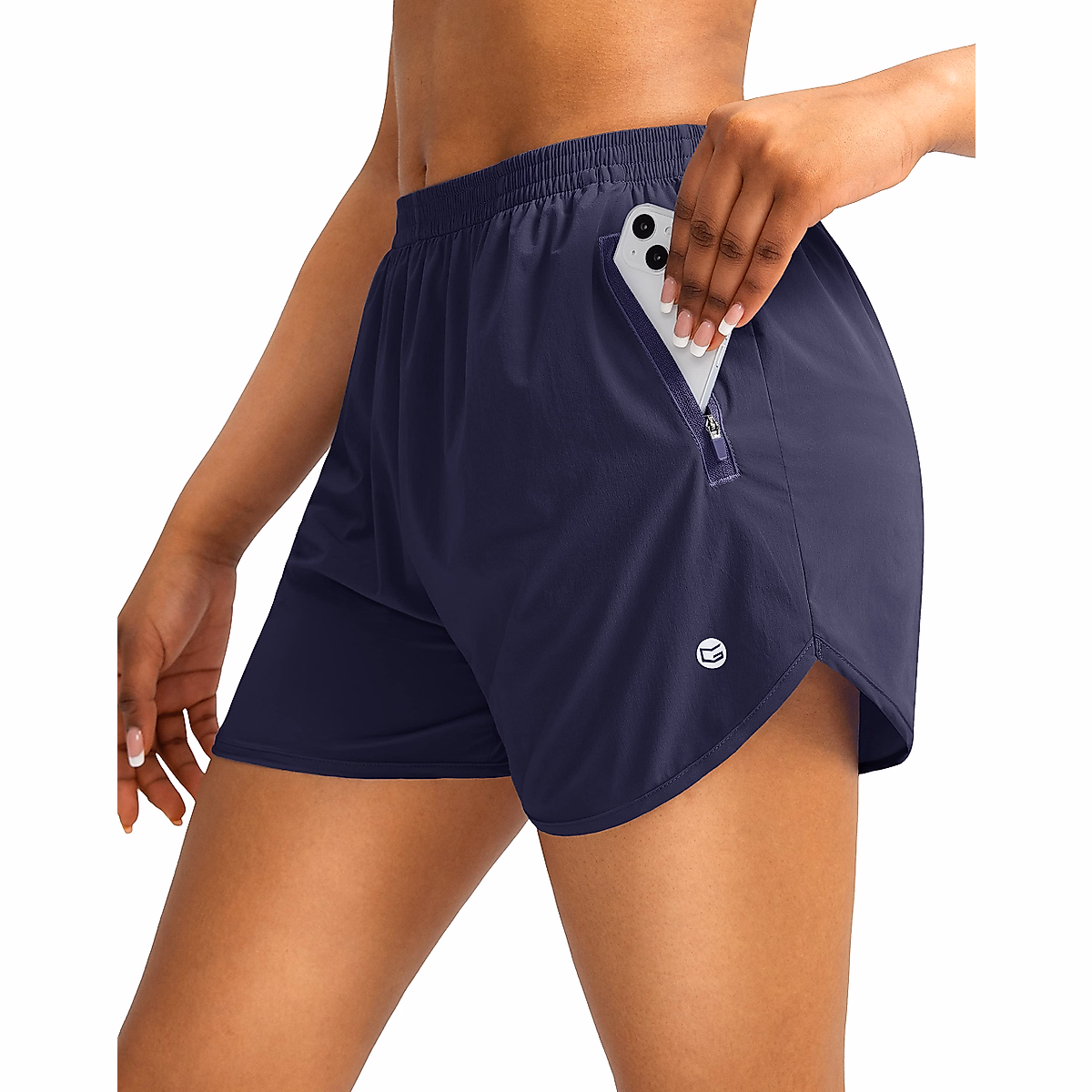 G Gradual Women's Running Shorts with Zipper Pockets Quick Dry Athletic Workout Gym 3" Short Shorts for Women with Comfy Liner (Navy Blue, Small)