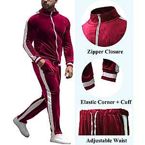 YAOGRO Velour Tracksuit Sweatsuit Set:Men's Jogging Suits Full Zip Casual Jackets Pants 2 piece Outfit Athletic Workout Red