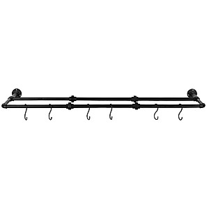 MyGift Industrial Matte Black Metal Wall Mounted Exercise Yoga Ball Storage Rack with 6 S-Hooks for Fitness Equipment