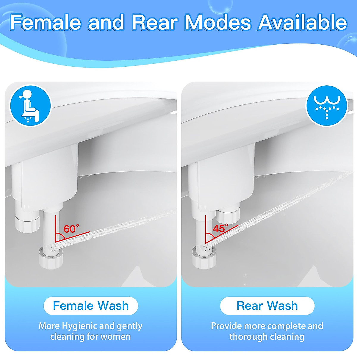 Bidet Attachment for Toilet Hot and Cold, Non-Electric Mechanical Bidet Bidet Toilet Attachment with Dual Nozzle, Rear &Feminine Wash, Fresh Water Sprayer with Adjustable Water Pressure