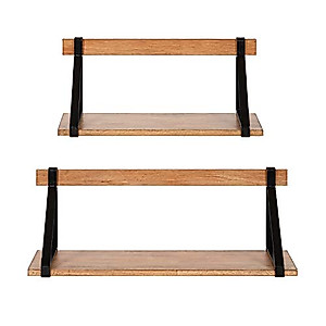 Kate and Laurel Willmann Farmhouse Wall Shelf, Set of 2, Rustic Brown Wood and Metal, Modern Wall Decor for Storage and Display