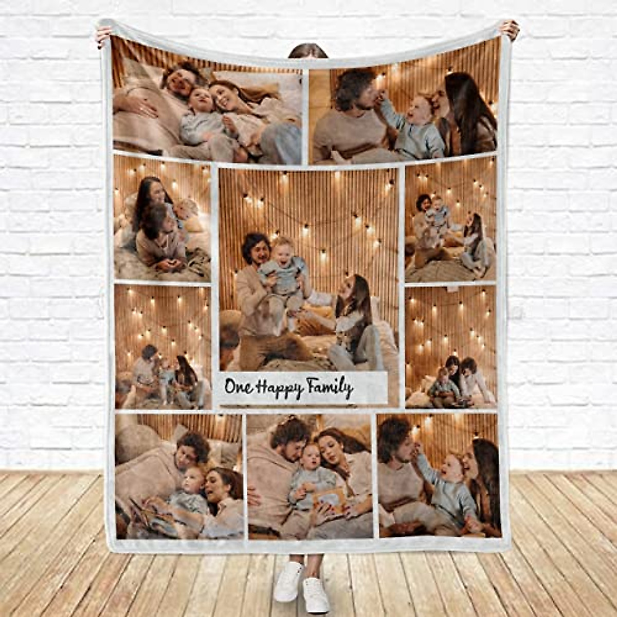 Launchigo Customized Photo Blanket - Family Blanket with Text. Make Your Own Fleece Throw Blanket. Gift for Anniversary, Thanksgiving, Birthday & Christmas. (Photo Blanket 29, 50"X60")