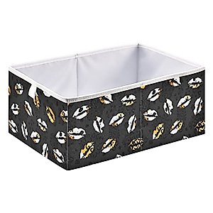 CaTaKu Lips Leopard Skin Cube Storage Bins for Organization, Rectangular Fabric Storage Cubes Storage Bins for Cube Organizer Foldable Storage Baskets for Shelves Living Room