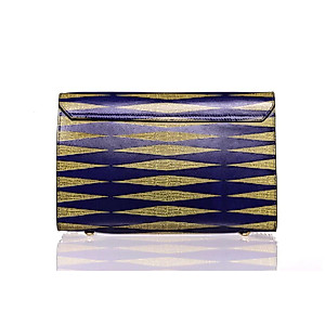 Lizkela Ashanti Leather Clutch: Elegant Embellishments, Secure Turn Lock, Versatile Interior, Chain Strap - Perfect for Any Occasion Ashanti Yellow/Blue