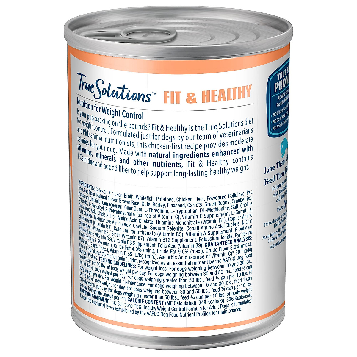 Blue Buffalo True Solutions Adult Healthy Weight Wet Dog Food, Made with Natural Ingredients, Weight Control Formula, Chicken, 12.5-oz Cans (12 Count)