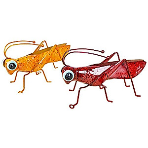 ShabbyDecor Metal Grasshopper Figurine Yard Art Locust Lawn Ornament Mantis Hanging Wall Sculpture Decoration Set of 2,Red&Yellow