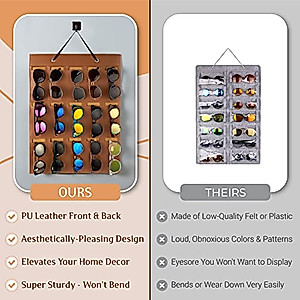 Sunnies Spot! Leather Hanging Glasses Sunglass Wall Holder Organizer With 15 Storage Slots (Brown)