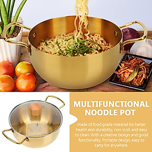 YARDWE 1 Set Ramen Pot Double Handle Milk Pot Instant Cooker Butter Melting Pot Hot Pot Korean Ramen Soup Pot with Lid Noodle Cooking Pot Stainless Steel Outdoor Casserole