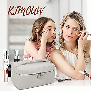 KTMOUW Makeup Bag Waterproof Cosmetic Bag Leather Makeup Travel Bag Portable Makeup Brush Bag Multifunctional Makeup Organizer Bag for Women Girls, 2-Pack, Grey