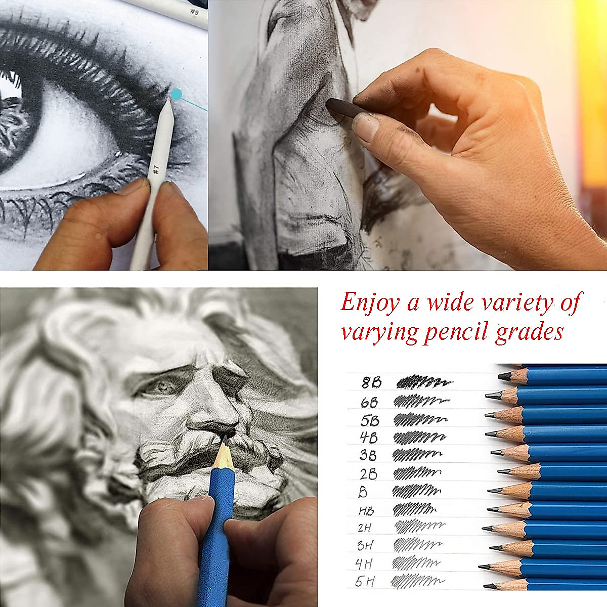 AITUSHA 36-Piece Professional Sketch Pencil Set with 50-Page Drawing Pad: Perfect Art Supplies for Artists, Beginners, Adults, and Teens