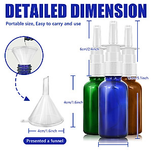 Cupohus Nasal Spray Bottle, 3 Pcs 30ML/1oz Amber,Cobalt Blue,Green Glass Refillable Fine Mist Sprayers Atomizers, Travel Sized, Empty Nasal Sprayer with Funnels and Labels