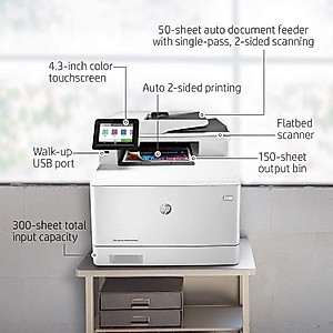 HP Color Laserjet Pro MFP M479fdn All-in-One Laser Printer, Print&Copy&Scan&Fax, 28ppm, 600x600dpi, Auto 2-Sided Printing, 4.3" Color Touchscreen Display, Ethernet, No Wi-Fi, Lanbertent Printer Cable