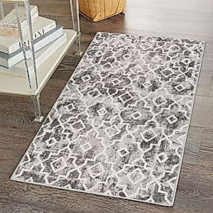 Wonnitar Moroccan Washable Area Rug - Small 2x3 Grey Distressed Entryway Rug Non-Slip Doormat Modern Geometric Trellis Throw Rug Faux Wool Floor Carpet for Bathroom Laundry Room Indoor Office