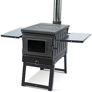 PMNY Wood Burning Stove, Hot Tent Stove Kit with Chimney Pipes, Side Racks and View Window, Multipurpose Camping Stove for Tent, Shelter, Heating and Cooking