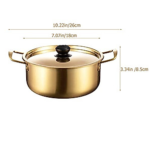 BESTonZON Instant Noodle Pot Ramen Noodle Pot Fast Noodles Cooking Pot Casserole Dish with Lid Korean Ramen Pasta Pots Korean Noodle Bowl Large Pot for Cooking Gold Pot Food Soup Pot Kettle