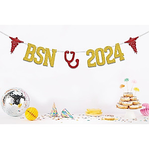 B*N 2024 Banner,Congrats B*N Banner, Class of 2024 Nurse Graduation Party Decor,Congrats Nurse Graduation Sign, Future Nurse Class of 2024 Medical School Graduation Party Supplies Gold Red