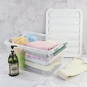 Ucake 25 Quart Plastic Storage Bins with Lids, Clear Plastic Latching Bins, Pack of 4