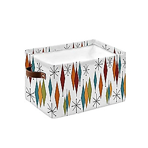 ARTtikke Storage Bins Clothes Organizer Mid-Century Modern Red Orange Blue Diamond Geometric Storage Cubes Bin with Handles,Foldable Storage Boxes for Closet,Storage Basket for Organizing Shelves
