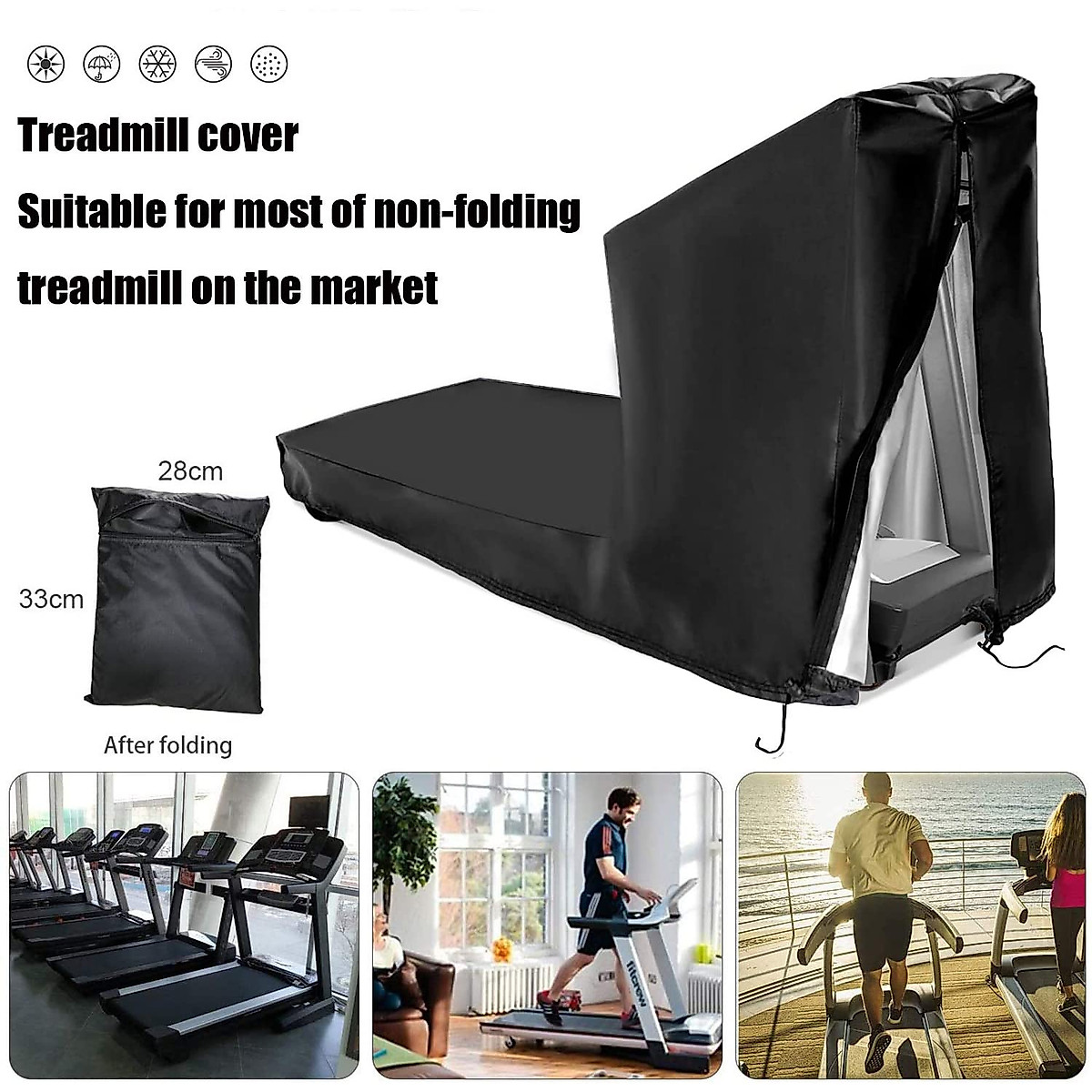 Treadmill Cover, Non-Folding Running Machine Protective Cover, Waterproof Dustproof Treadmill Covers with Zipper for Home Gym Indoor Outdoor(66”L x 30”W x 55”H)