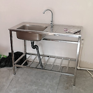 MELPIS Freestanding Kitchen Sink - 30" x 16" Stainless Steel Sink, Commercial Restaurant Bar Sink Set w/Faucet & Drainboard, Space Saving Laundry Tub, Utility Single Bowl Sink for Laundry